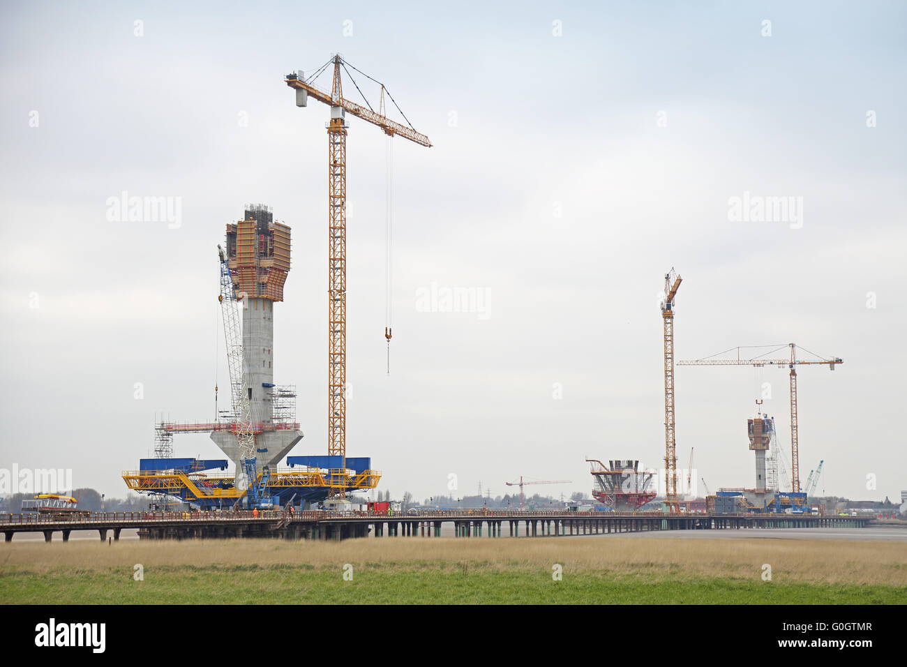 The new Mersey Gateway bridge under construction, March 2016. Shows ...