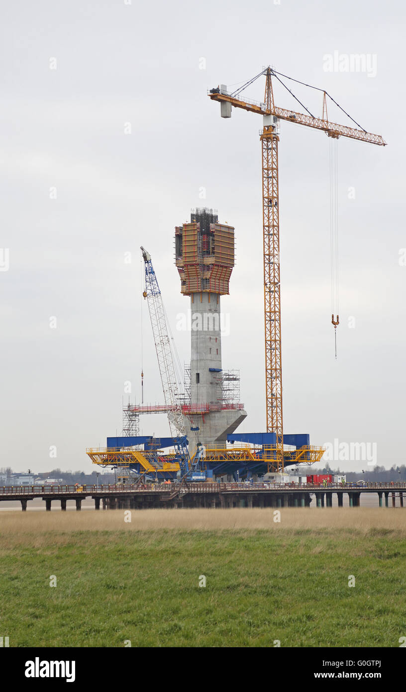 The new Mersey Gateway bridge under construction, March 2016. Shows ...