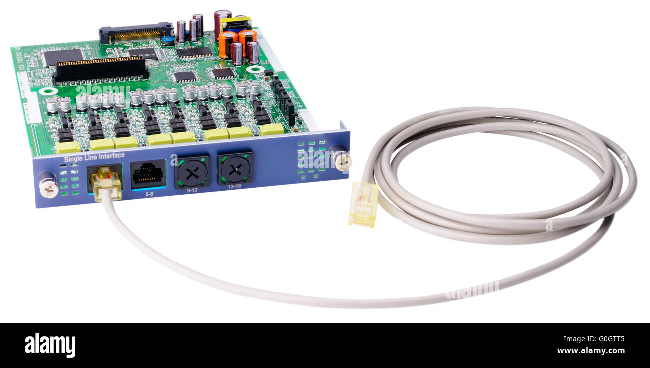 Telephone switch circuit board with connected patchcord Stock Photo - Alamy