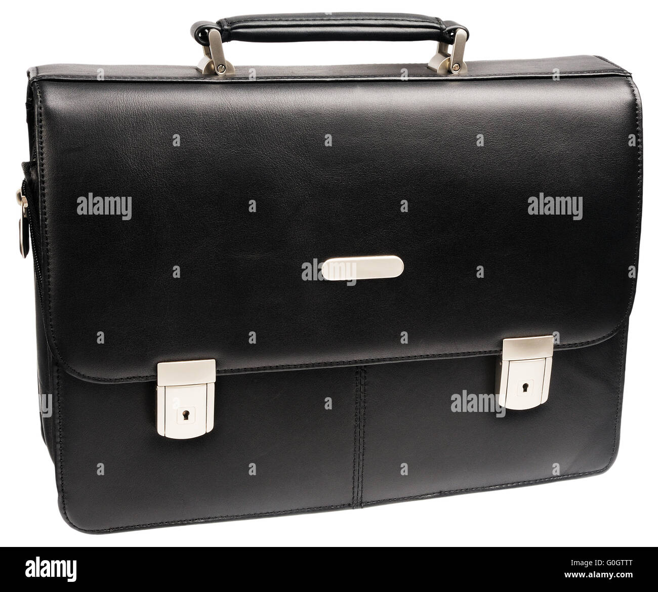 Black leather briefcase side view isolated on the white Stock Photo - Alamy