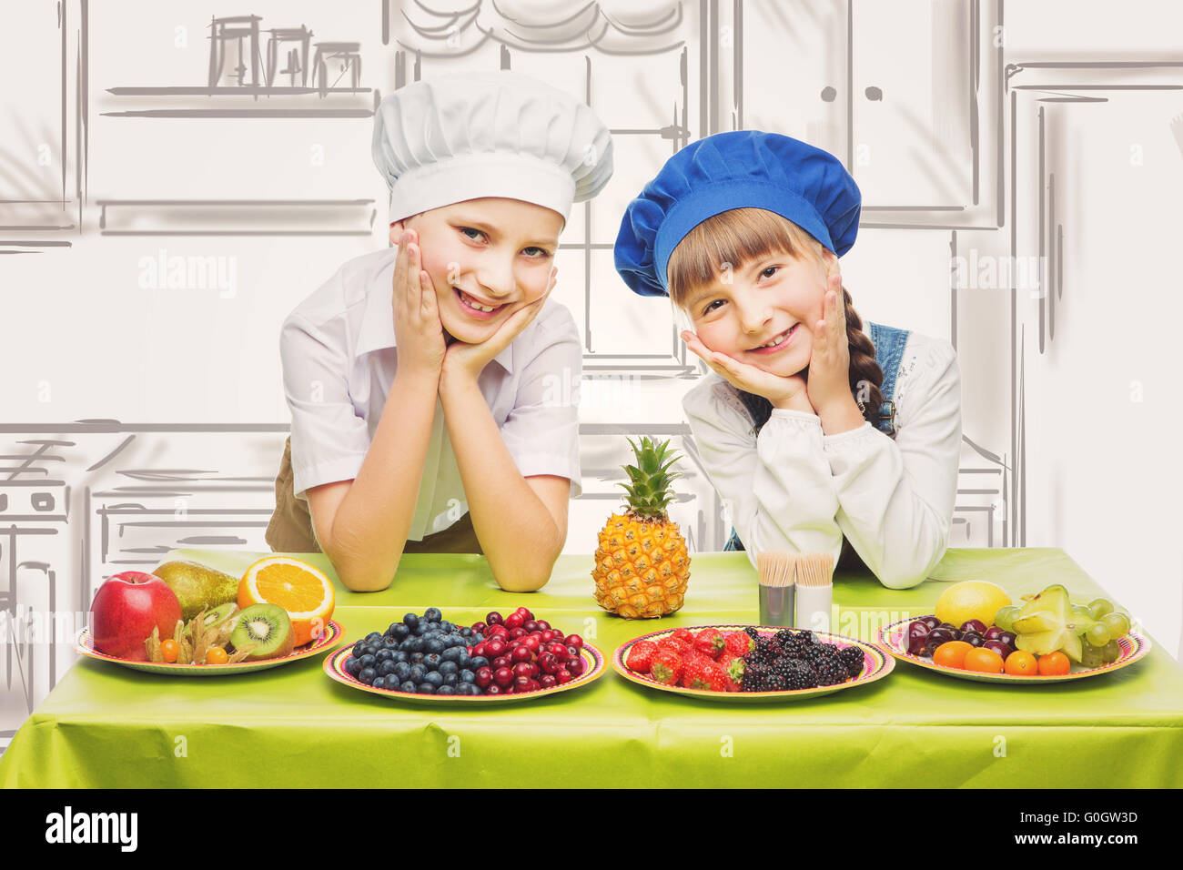 Children making fruit snacks Stock Photo - Alamy