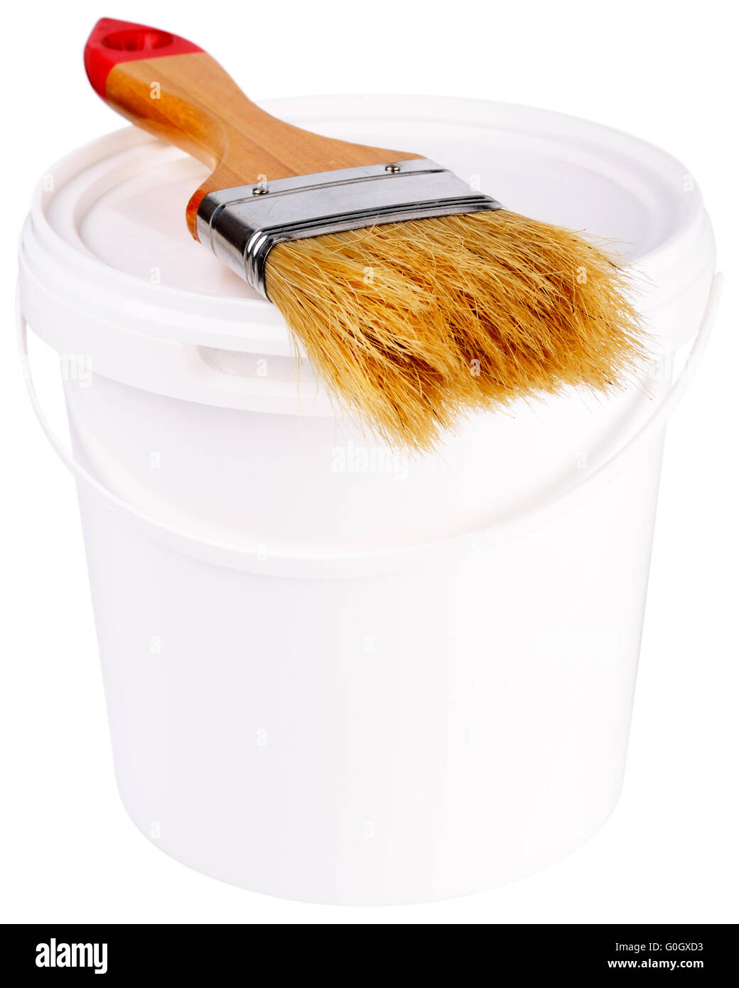 Paint pot and brush with wood handle isolated on the white Stock Photo ...