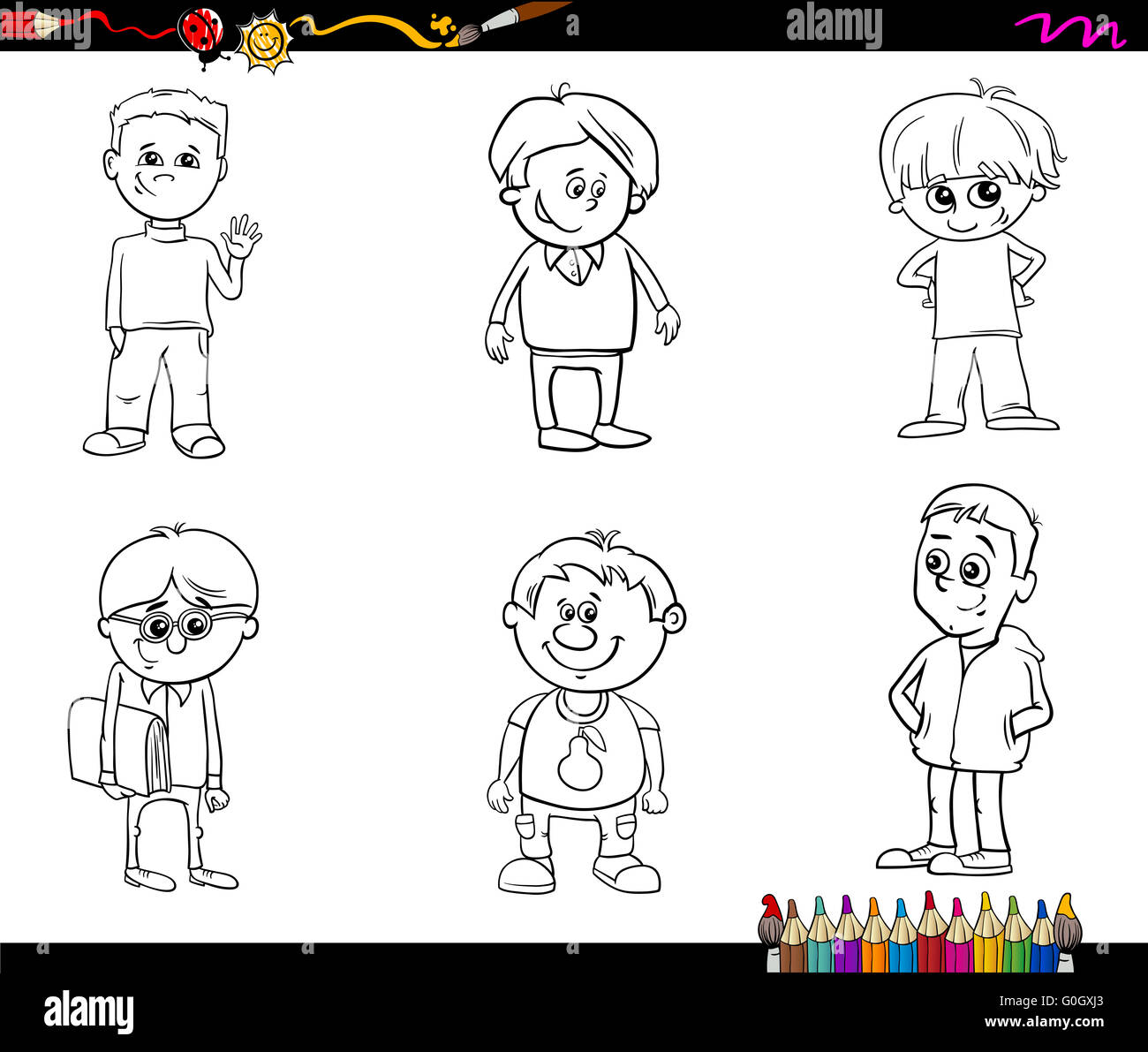 kid boys set coloring book Stock Photo - Alamy