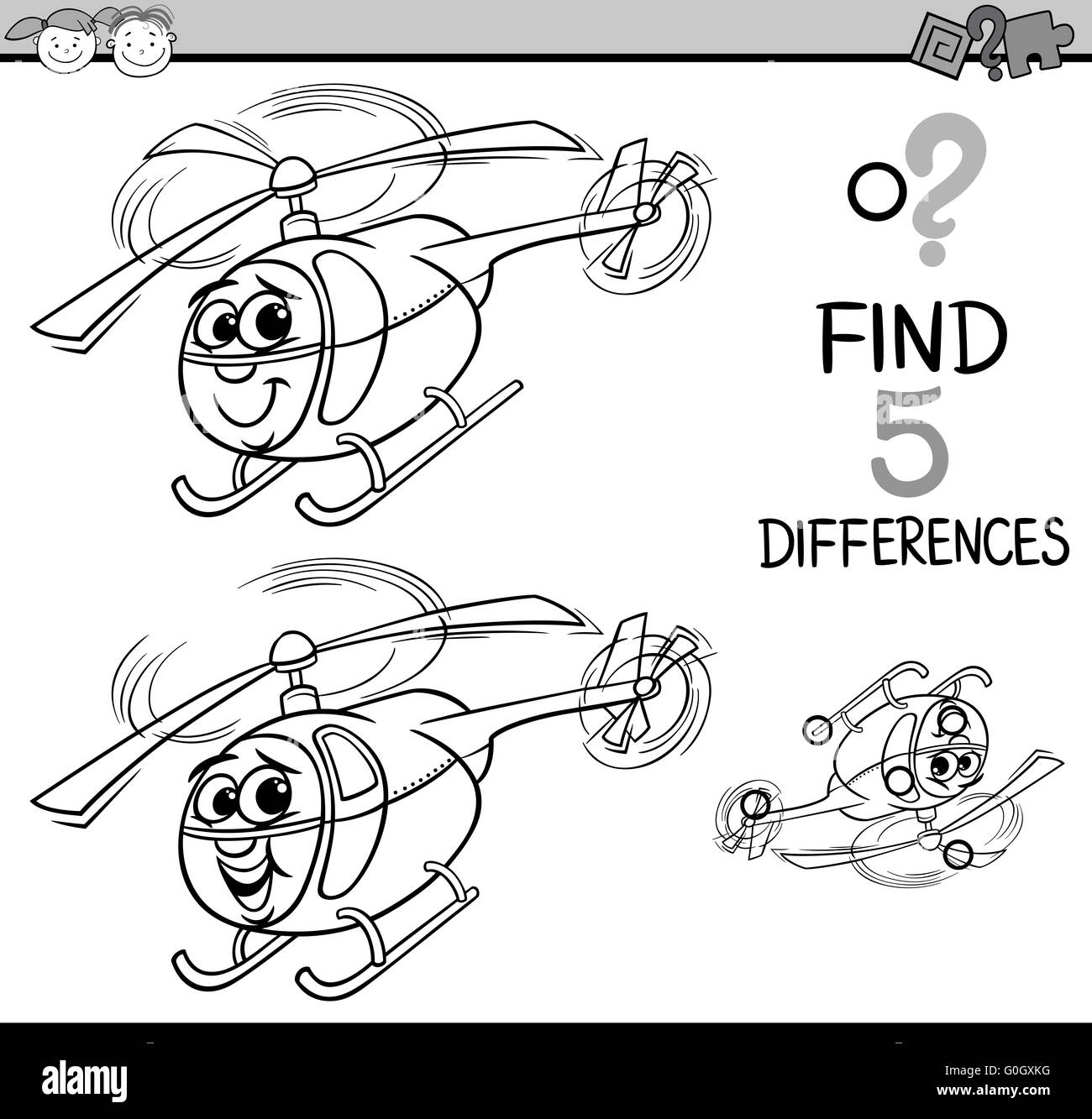 differences game coloring page Stock Photo - Alamy