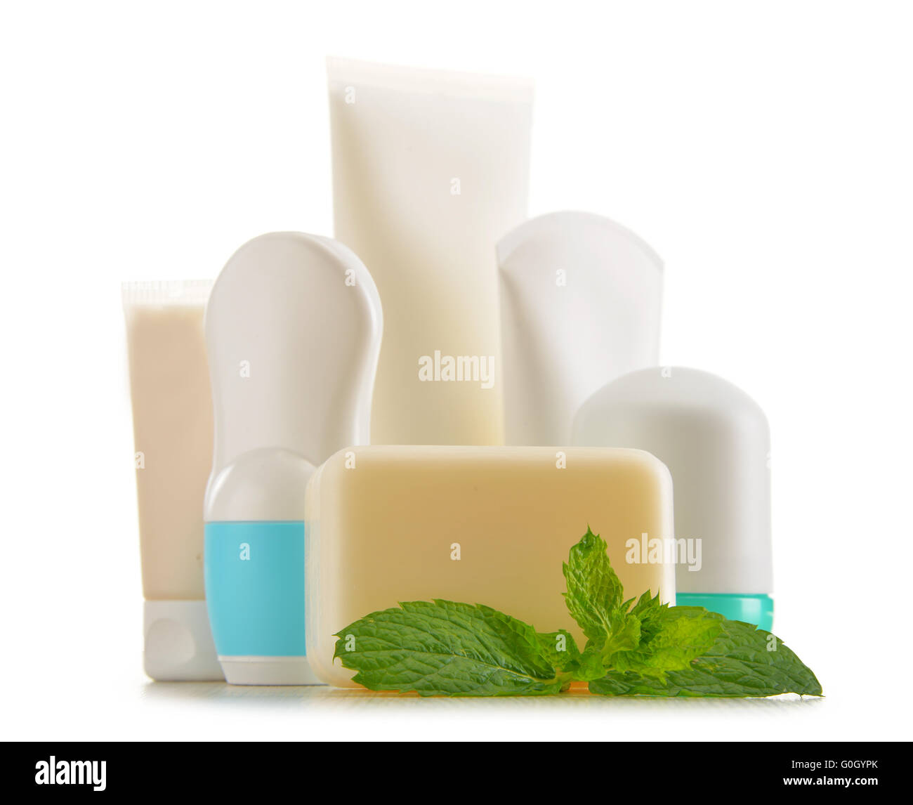 Composition with containers of body care and beauty products. Eco ...