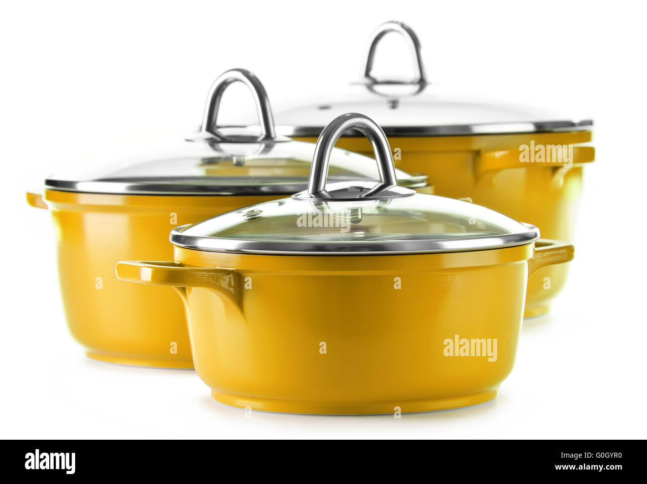 Steel pots isolated on white background Stock Photo - Alamy