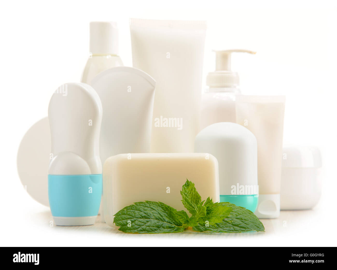 Composition with containers of body care and beauty products. Eco ...