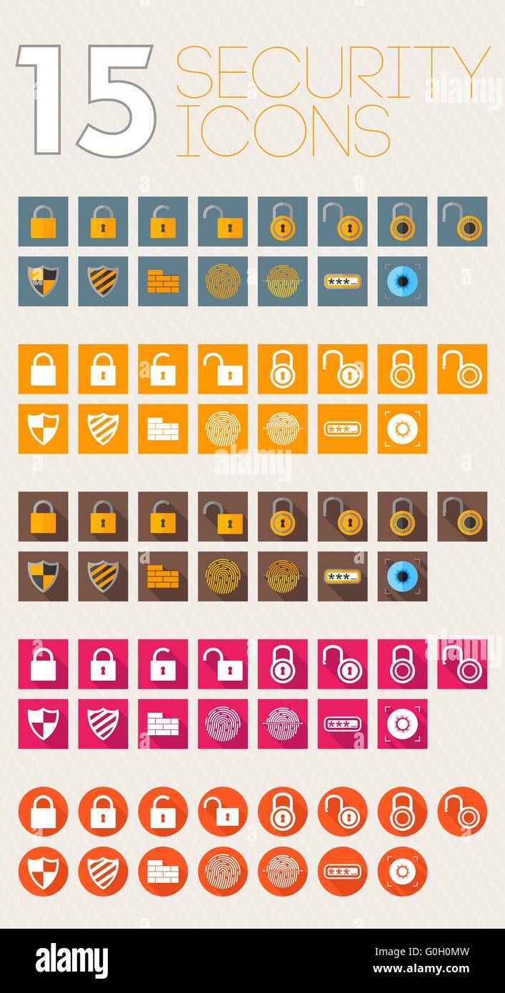 Security icons flat style color and white Stock Photo - Alamy