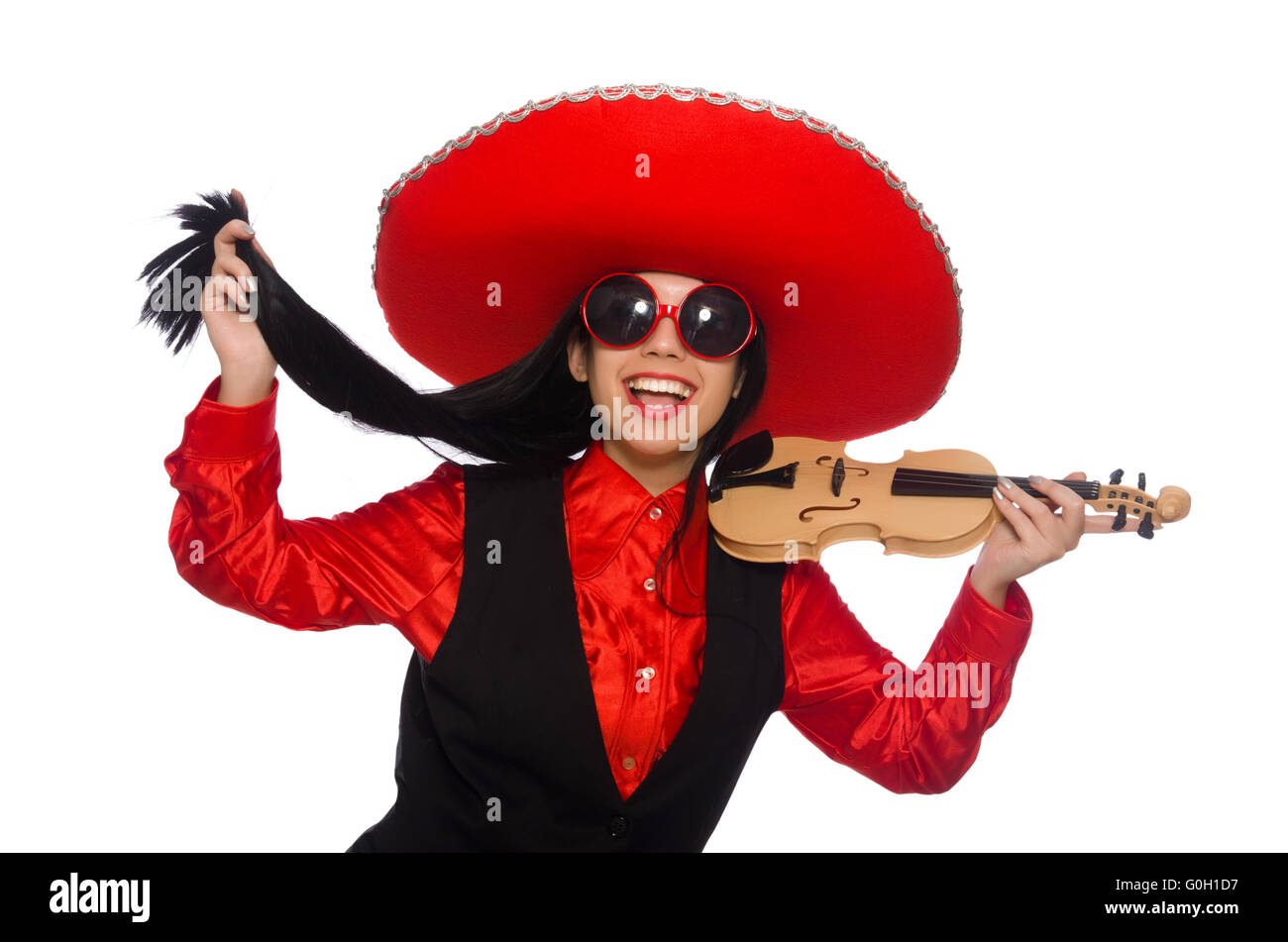 Mexican woman with violin isolated on white Stock Photo - Alamy