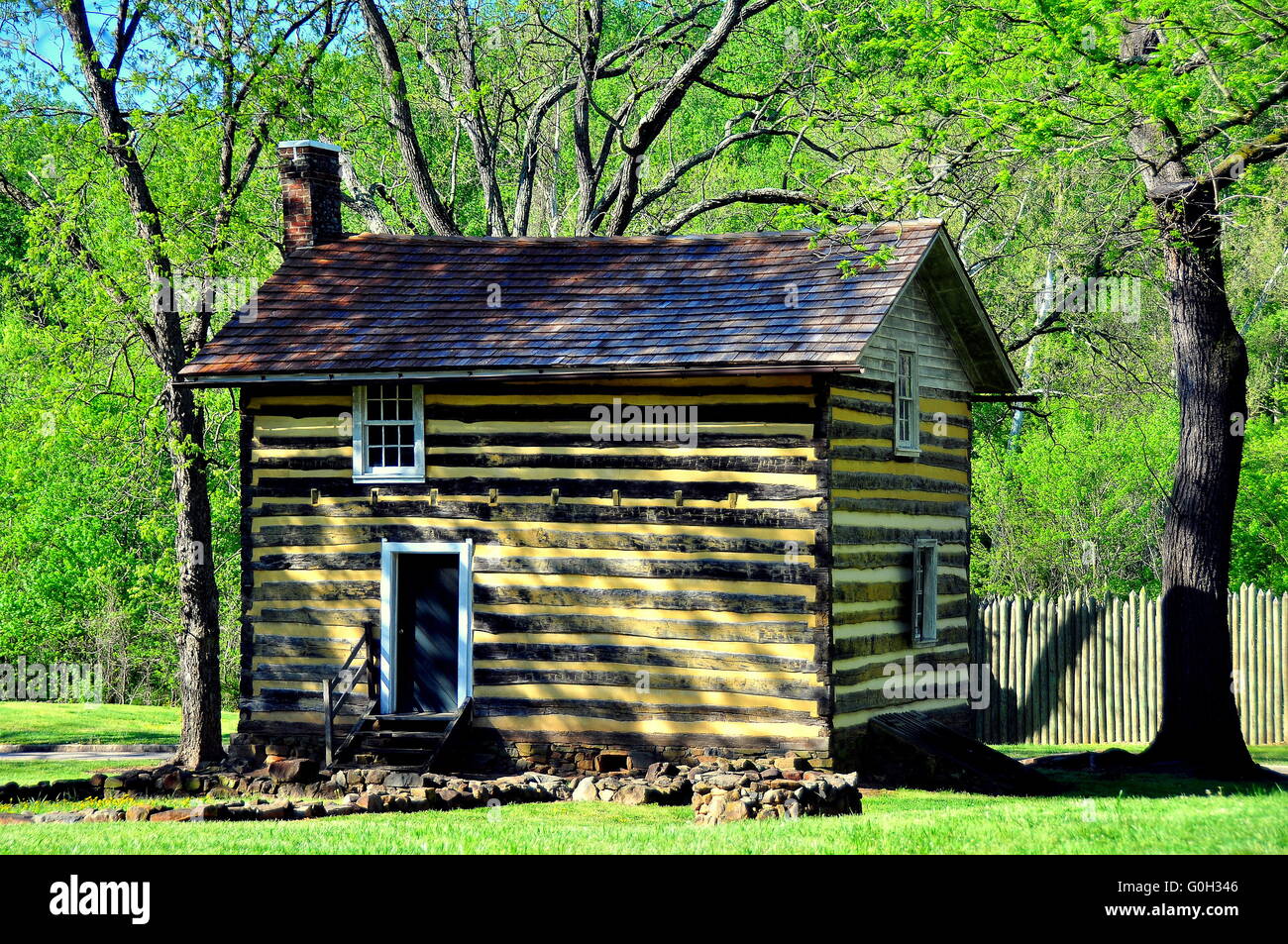 Bethabara, North Carolina 18th century fachwerk cabin at the Bethabara ...