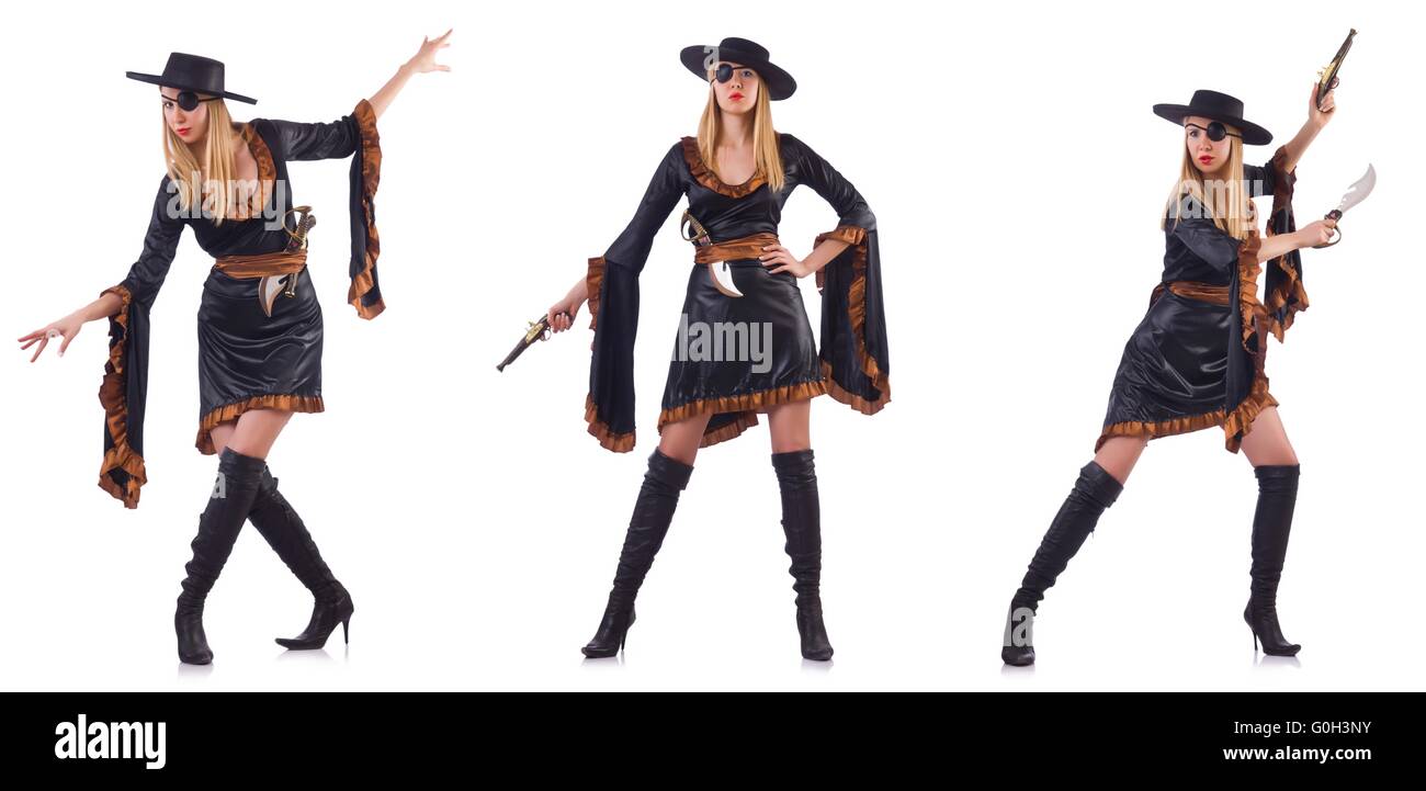 Woman pirate in various poses on white Stock Photo - Alamy