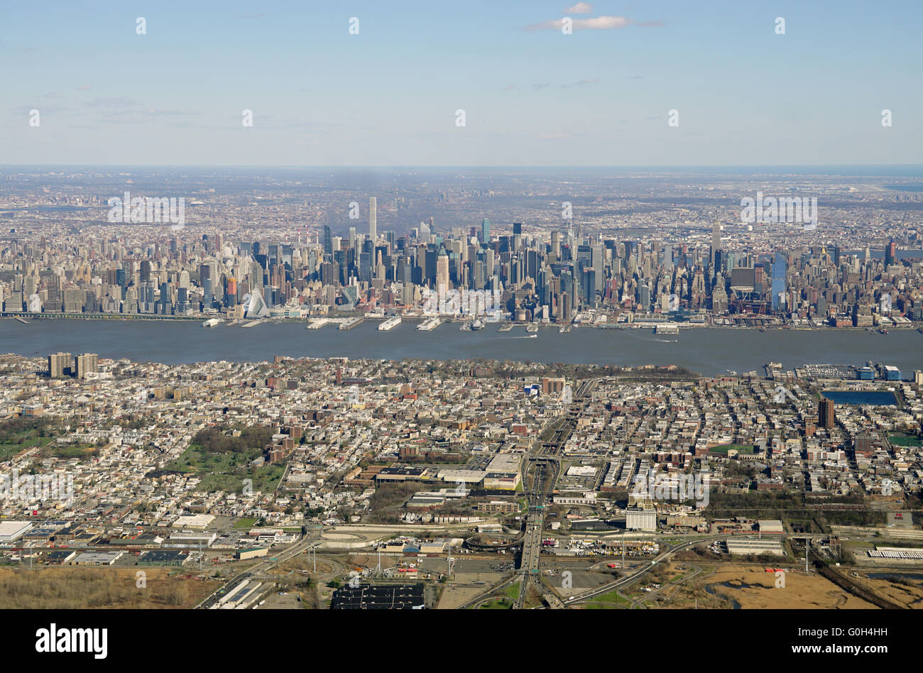 Aerial View Of The New York City Skyline With New Jersey In The