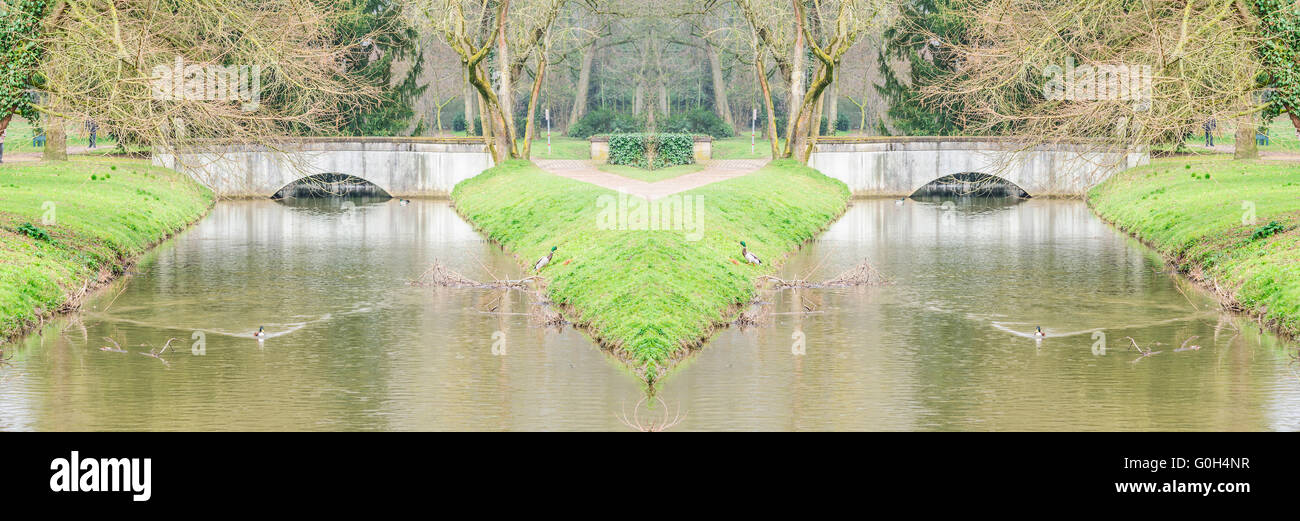 Two small concrete bridge over a moat Stock Photo - Alamy