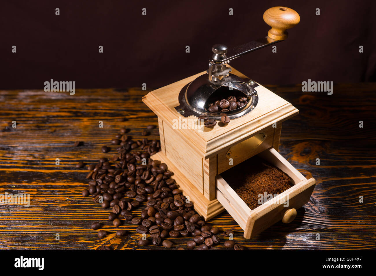 High Angle Still Life View of Traditional Wooden Hand Grinder with ...