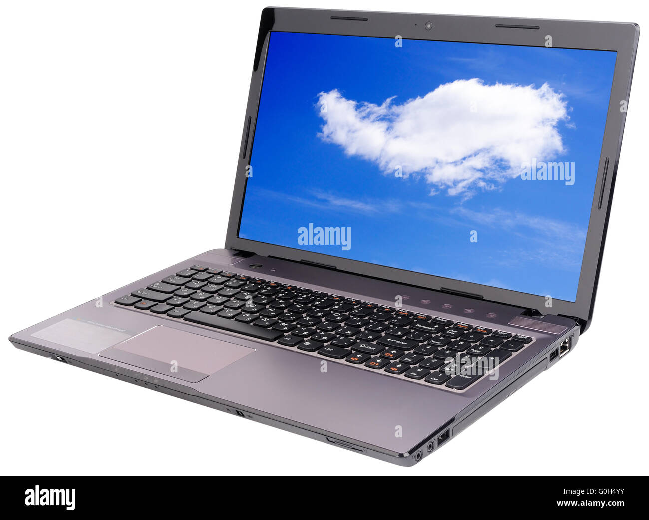 Laptop (notebook) with sky desktop wallpapers isolated on the white ...