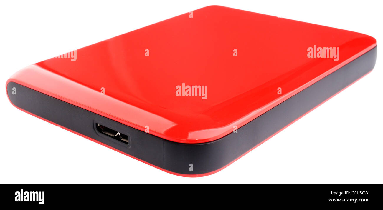 External hard disk drive on red case isolated on the white Stock Photo ...