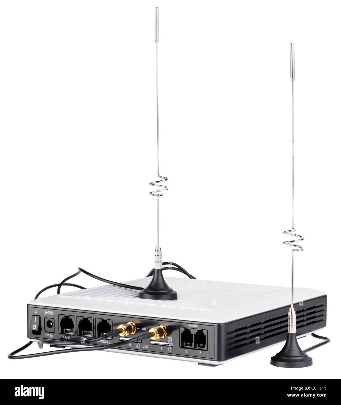 Network wireless media gateway rear view isolated on the white ...