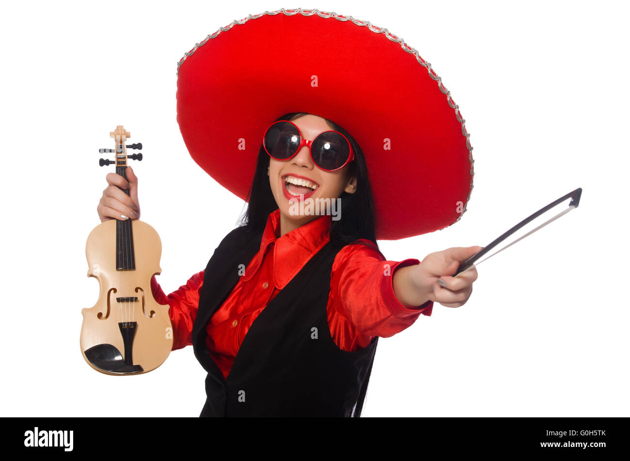Mexican woman with violin isolated on white Stock Photo - Alamy