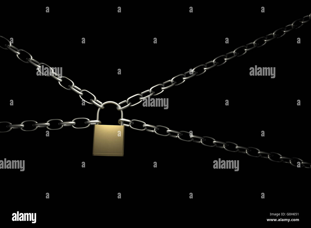 lock with four chains Stock Photo - Alamy