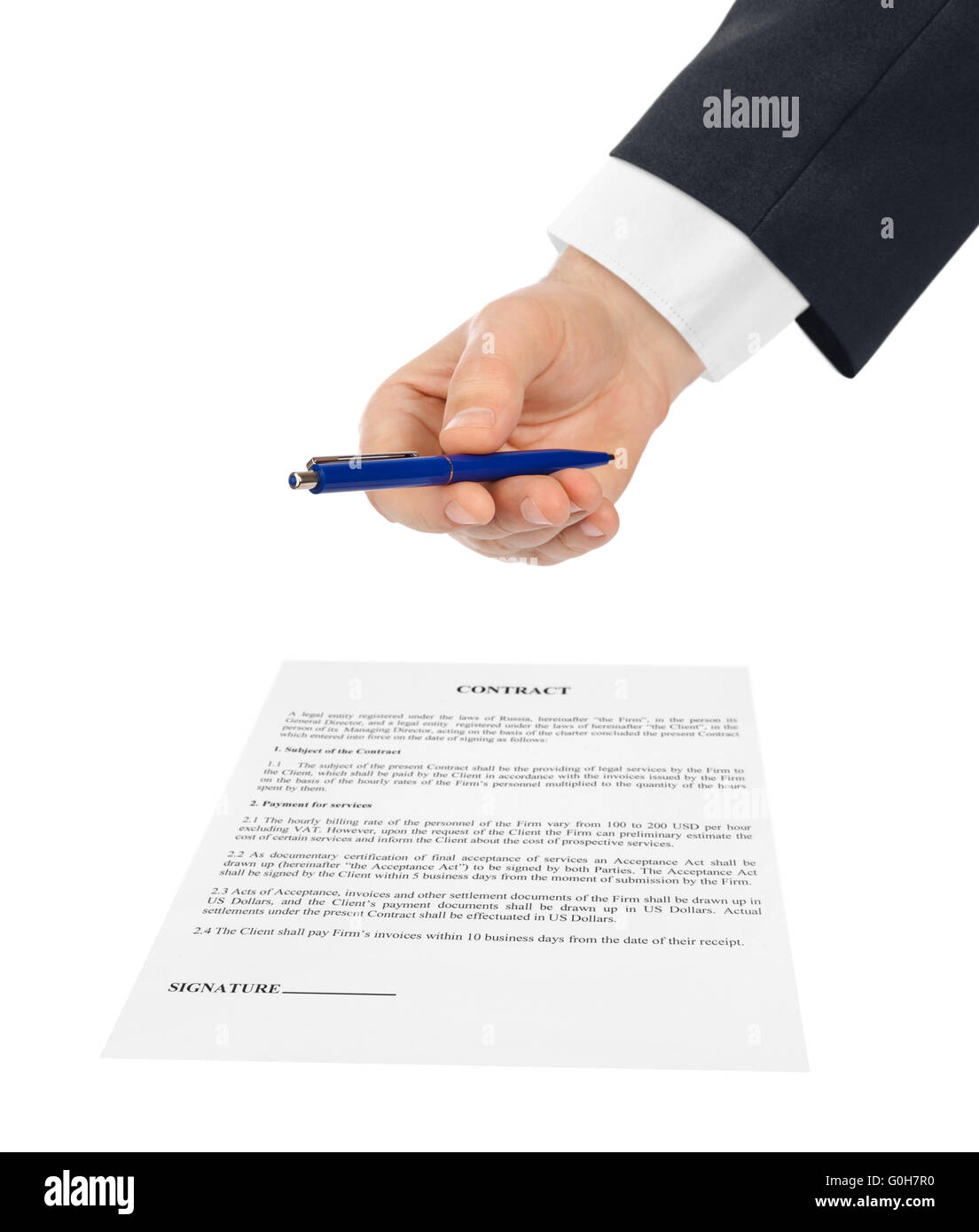 Hand with pen and contract Stock Photo - Alamy