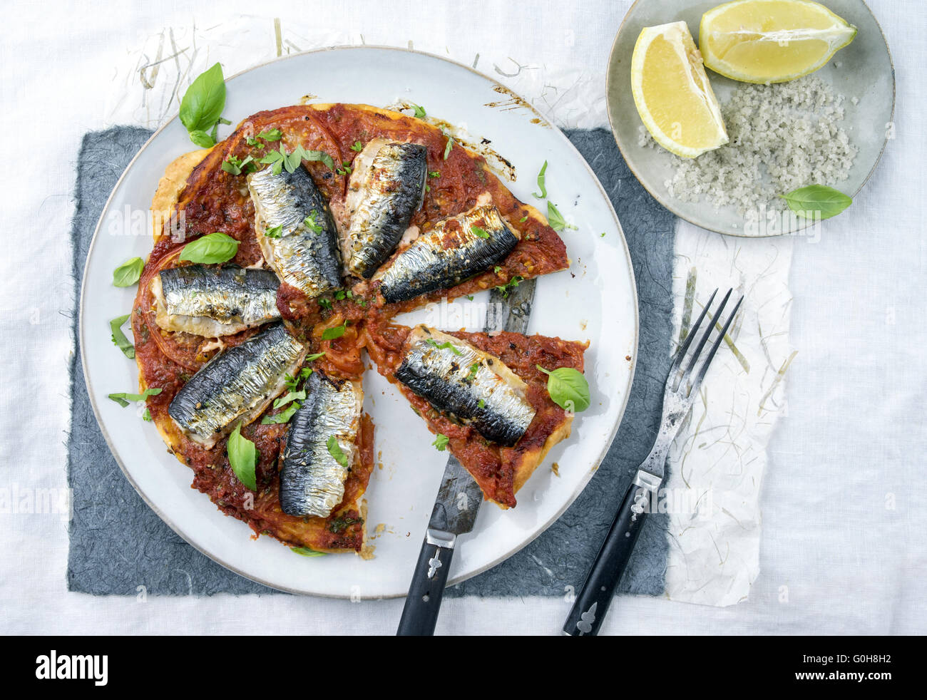 Sardine Tart on Plate Stock Photo - Alamy