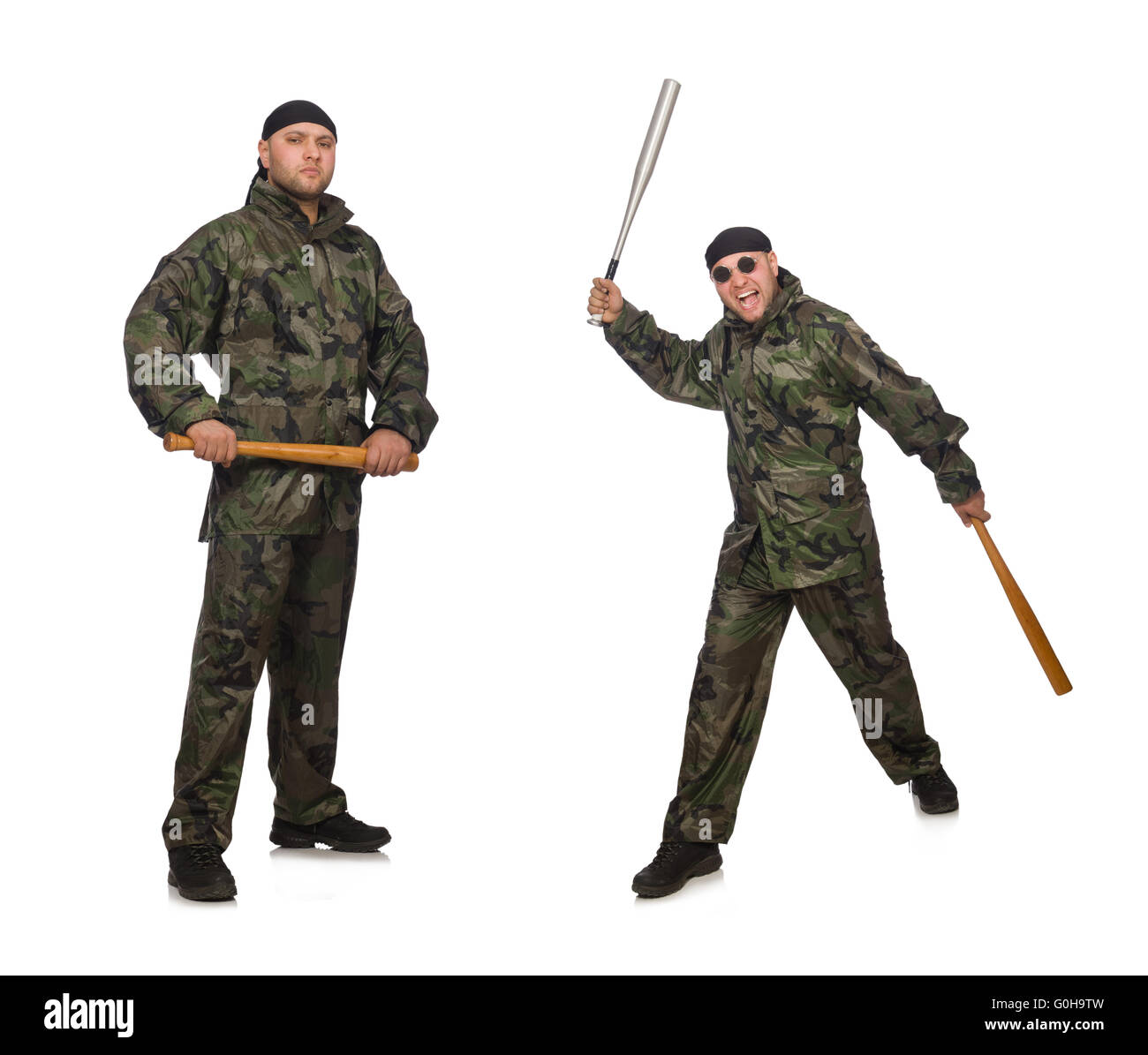 Soldier with baseball bat on white Stock Photo - Alamy
