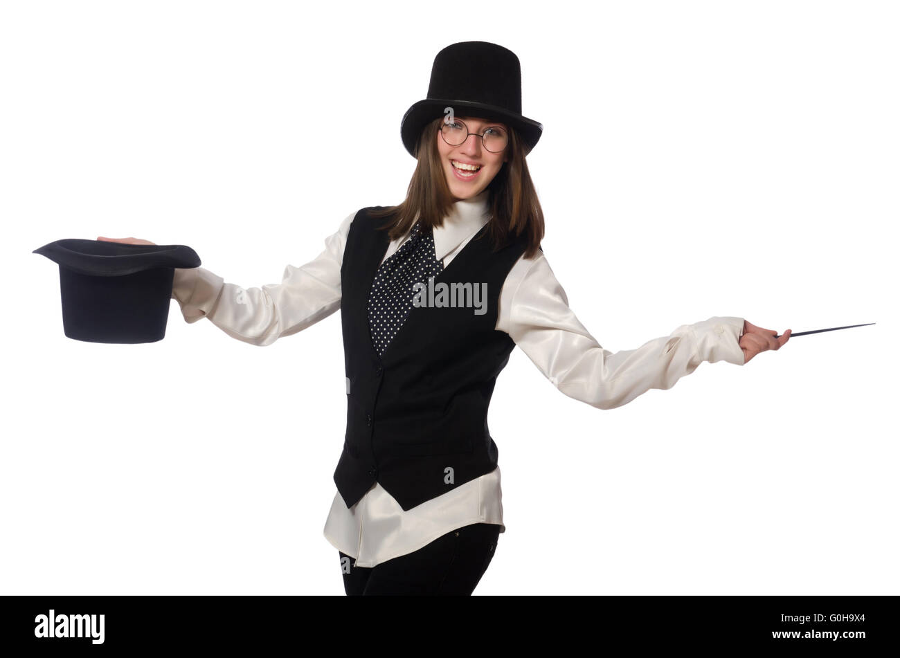 Woman magician isolated on the white Stock Photo - Alamy