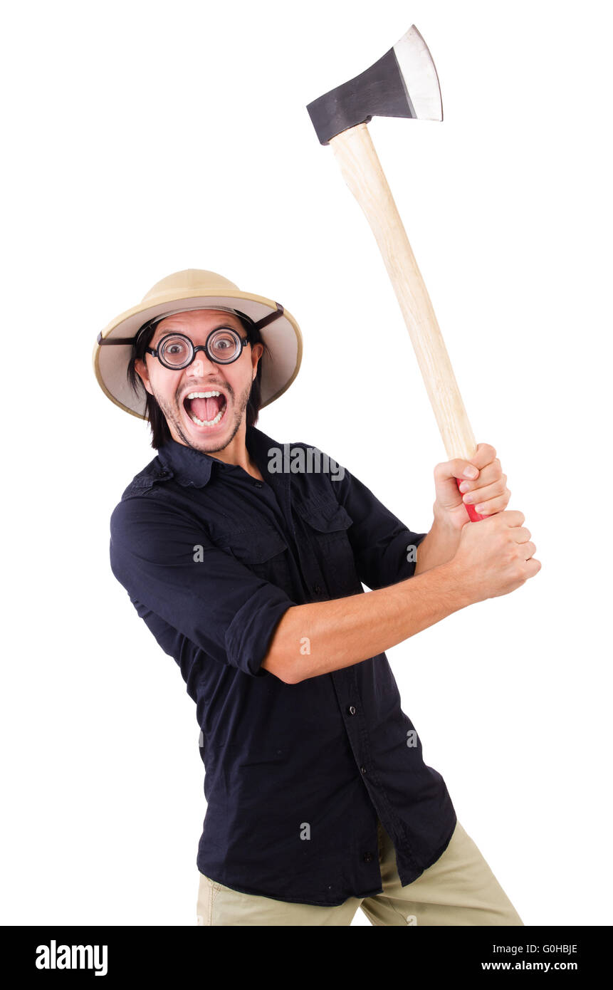 Man with axe isolated on white Stock Photo - Alamy