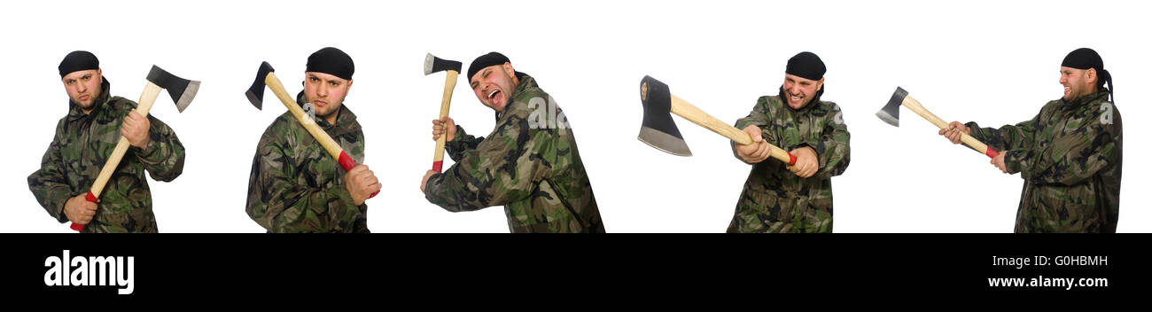 Soldier with axe isolate on white Stock Photo - Alamy
