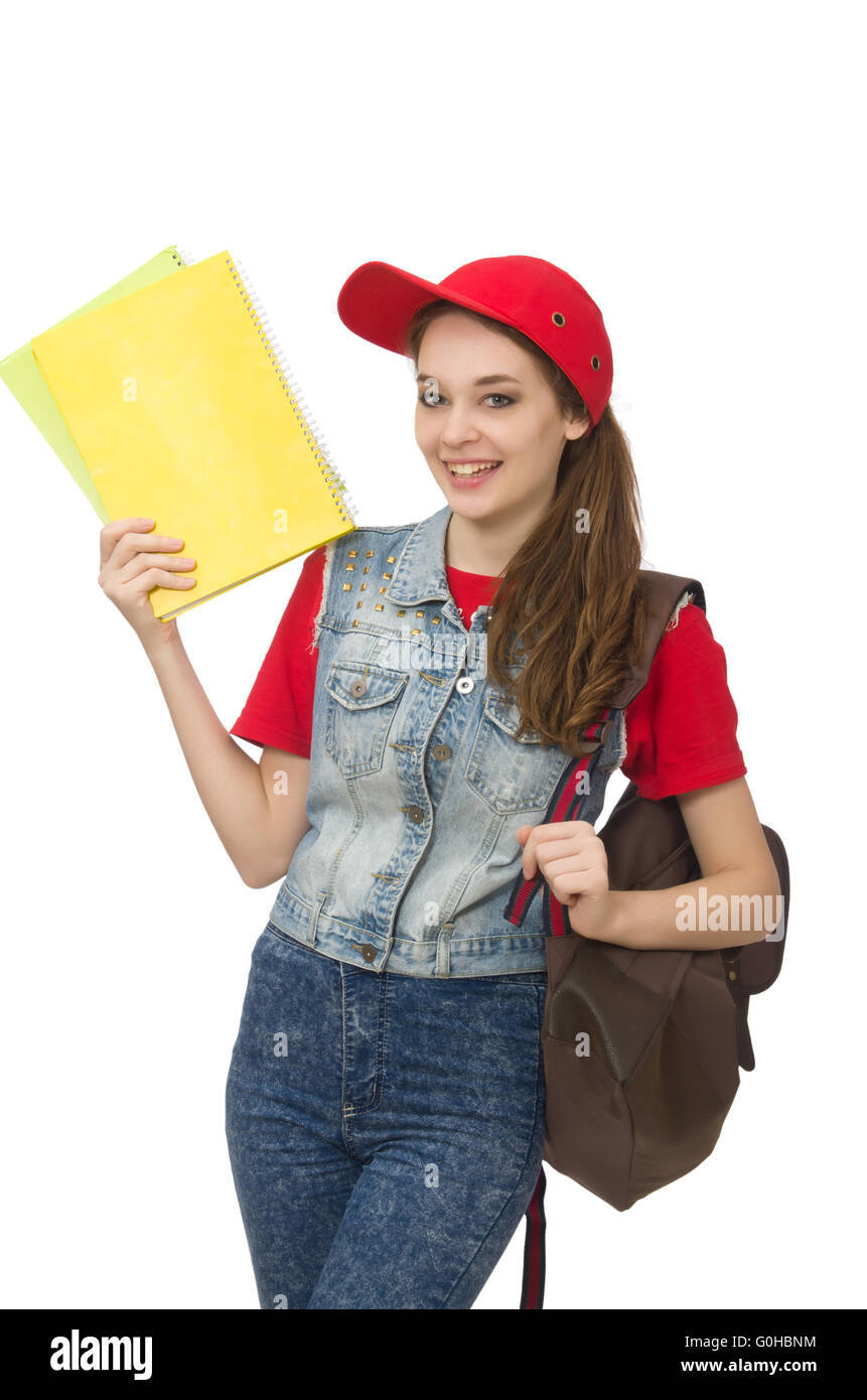 Student holding books isolated on white Stock Photo - Alamy