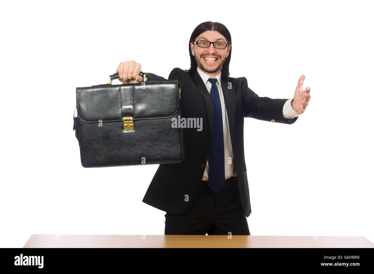 Businessman at workplace isolated on white Stock Photo - Alamy