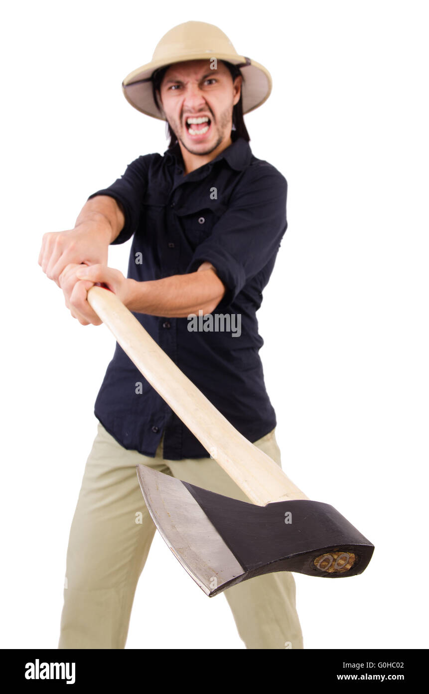 Man with axe isolated on white Stock Photo - Alamy
