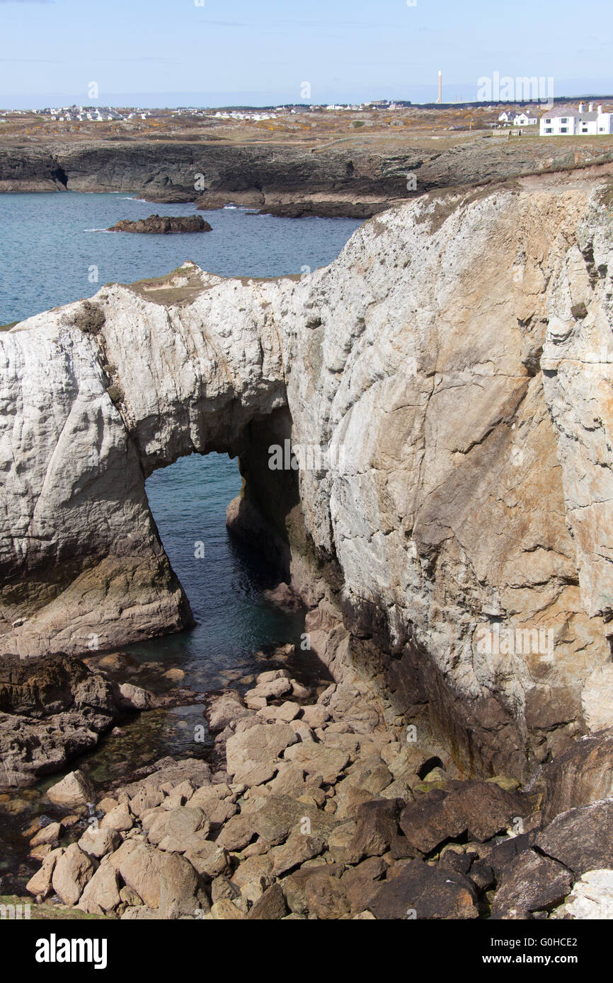 The Wales and Anglesey Coastal Path in North Wales. Bwa Gwyn arch, on ...