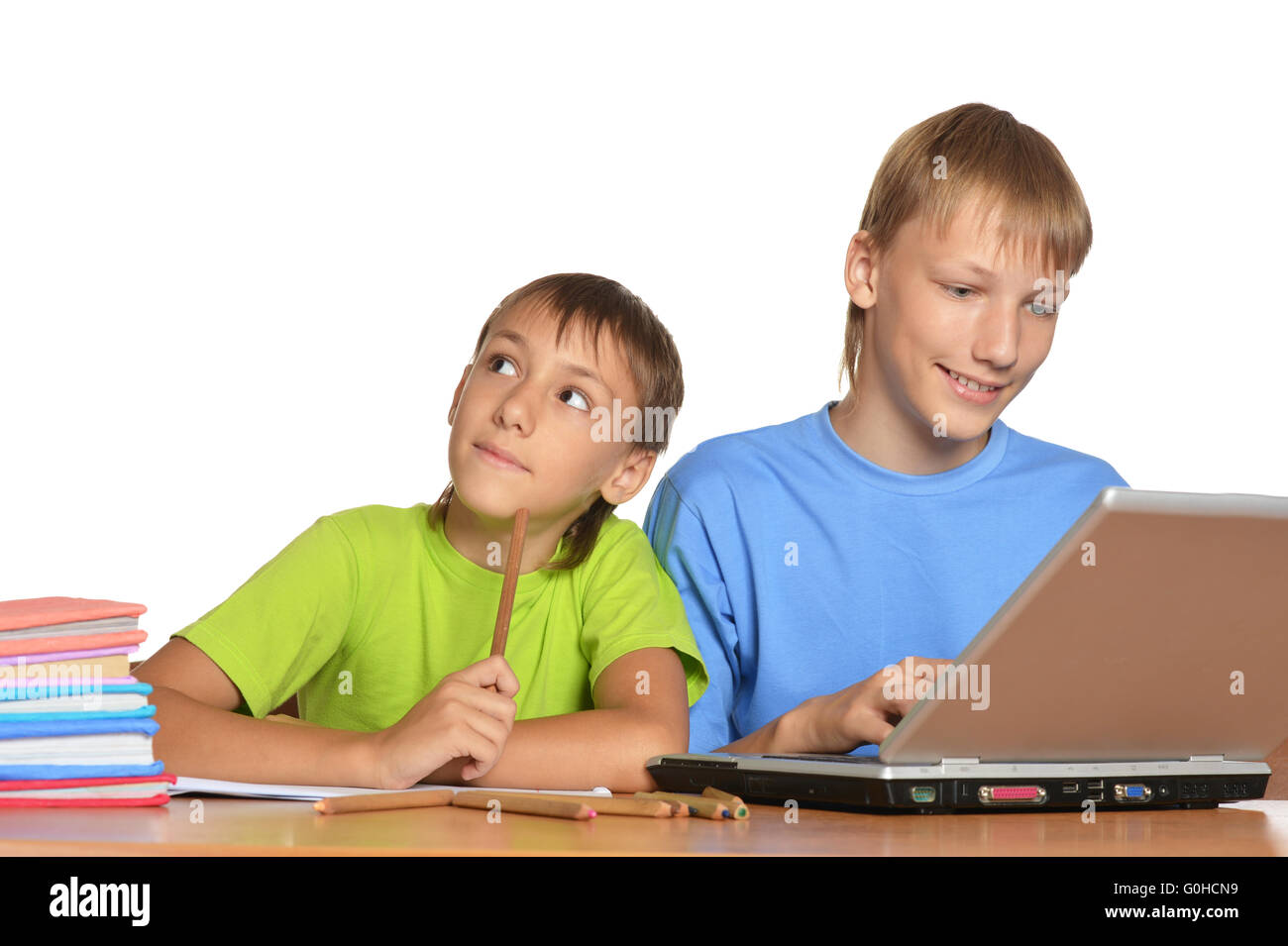 brothers with laptop Stock Photo - Alamy