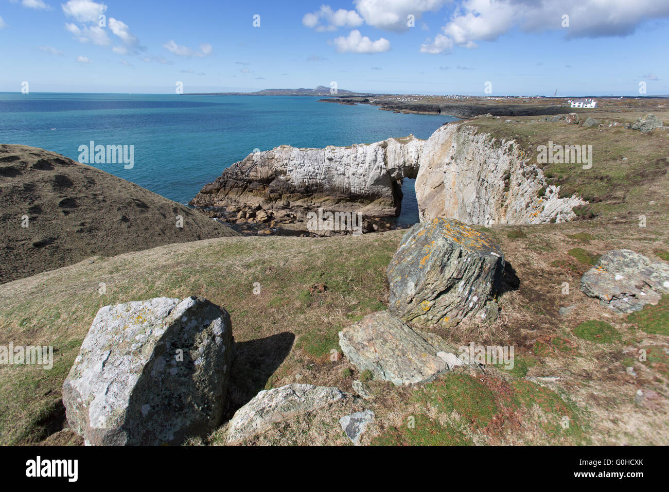 The Wales and Anglesey Coastal Path in North Wales. Bwa Gwyn arch, on ...