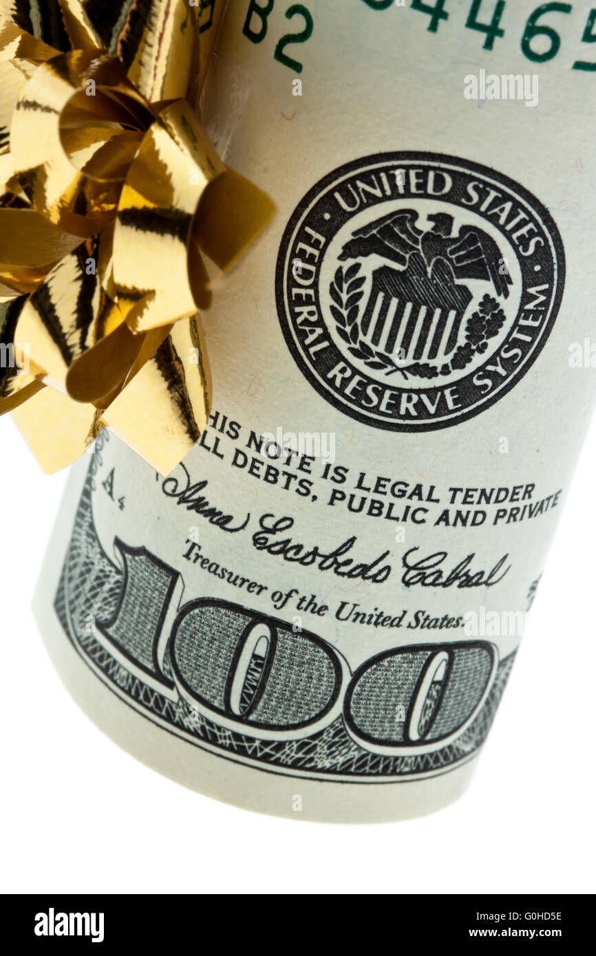 Dollar Currency notes with bow as a gift of money Stock Photo - Alamy