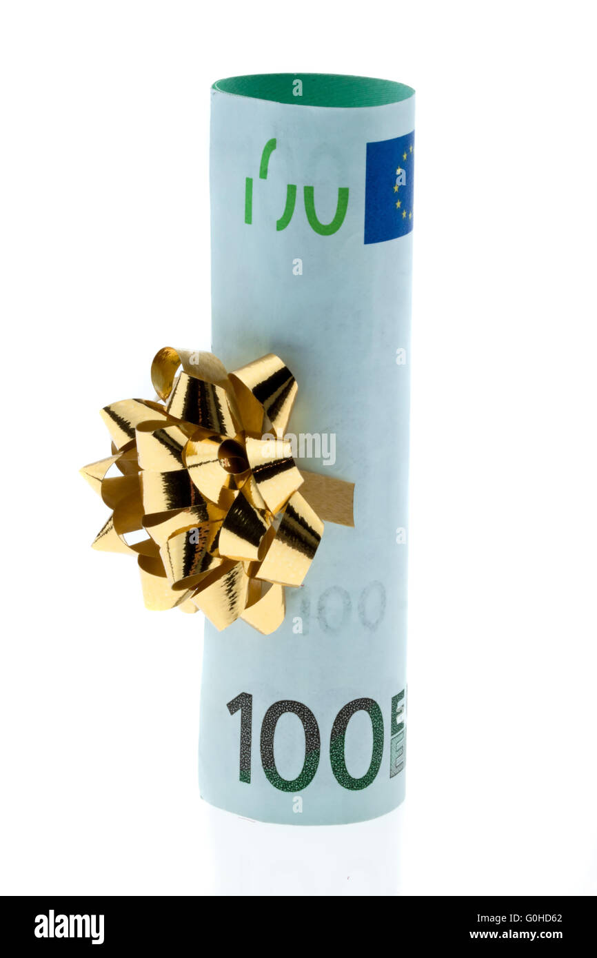 Euro bank notes as money gift with bow Stock Photo - Alamy