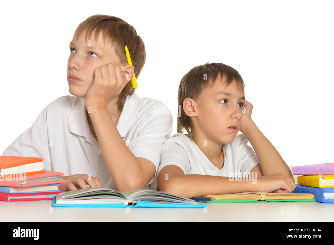 brothers doing homework Stock Photo - Alamy