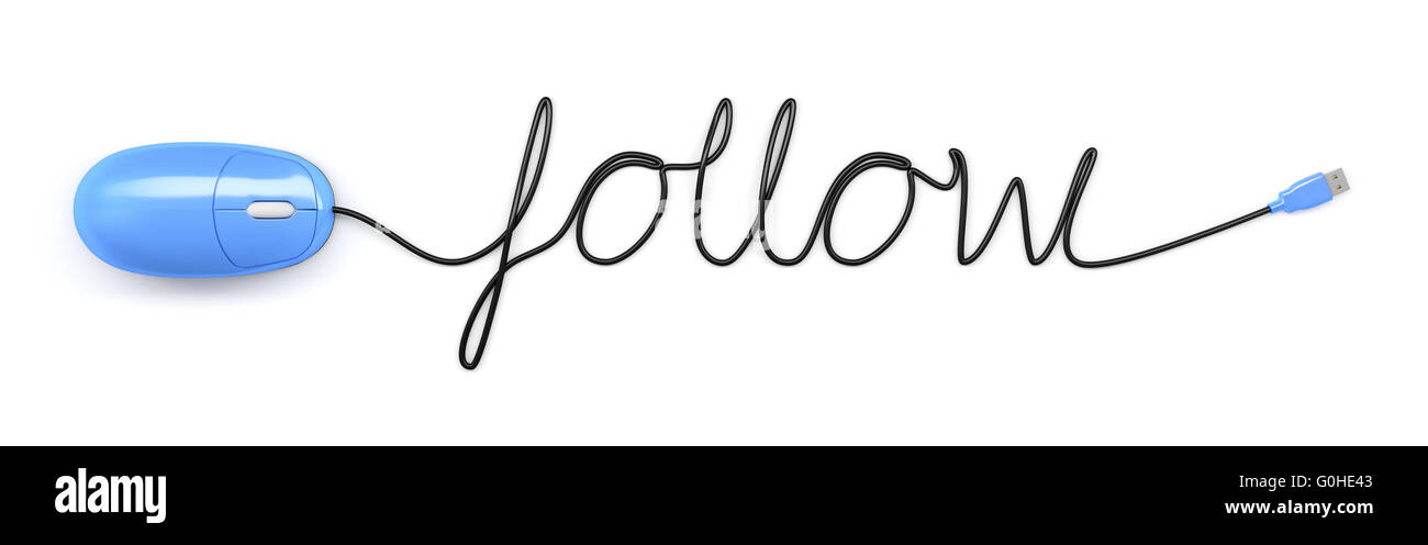 mouse with cable text follow Stock Photo - Alamy