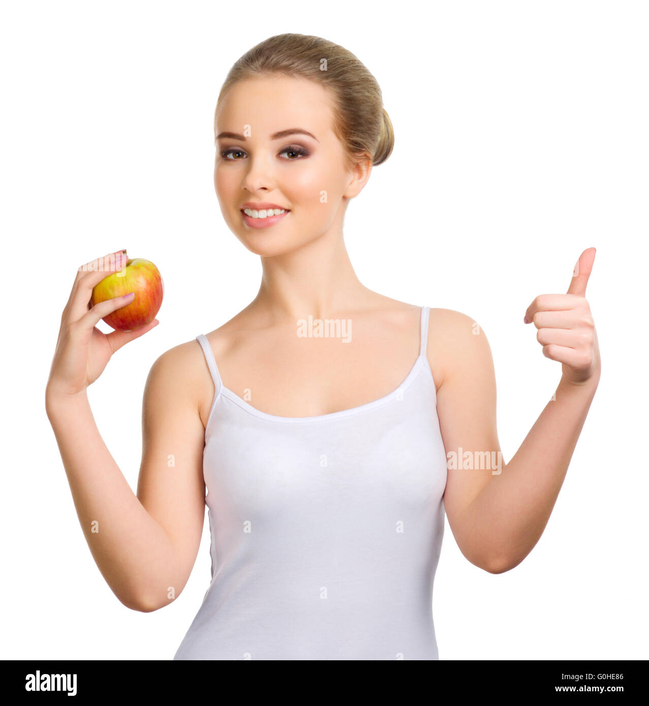 Healthy girl with apple isolated Stock Photo - Alamy