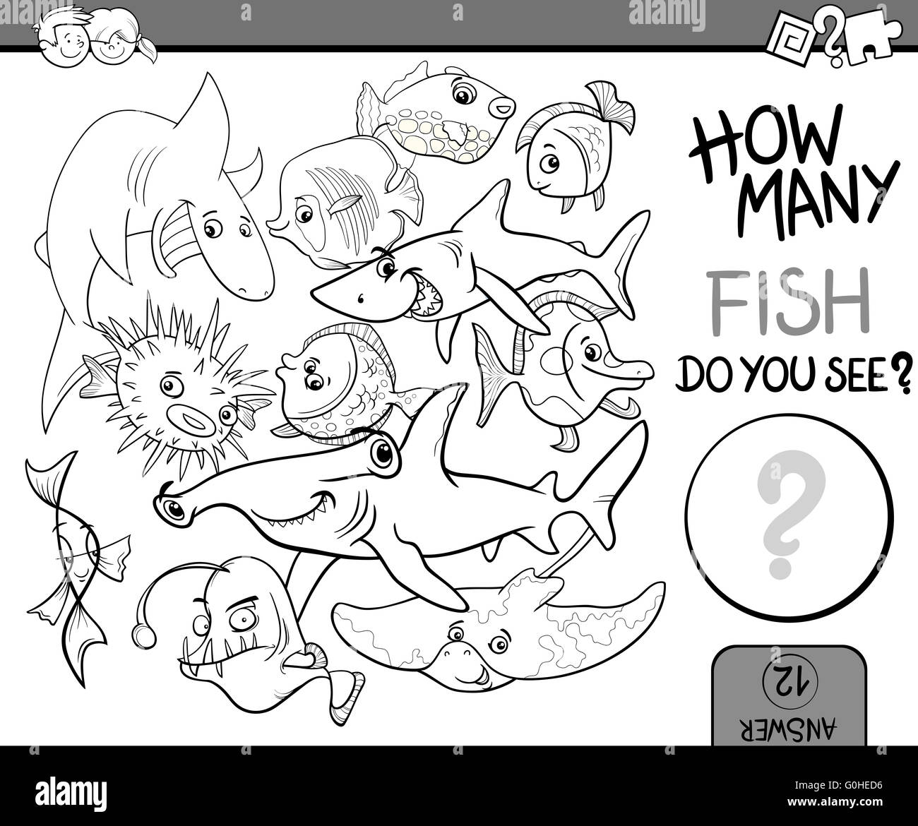 counting fish coloring book Stock Photo - Alamy