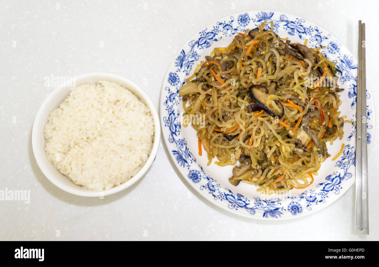 japchae with rice bowl Stock Photo - Alamy