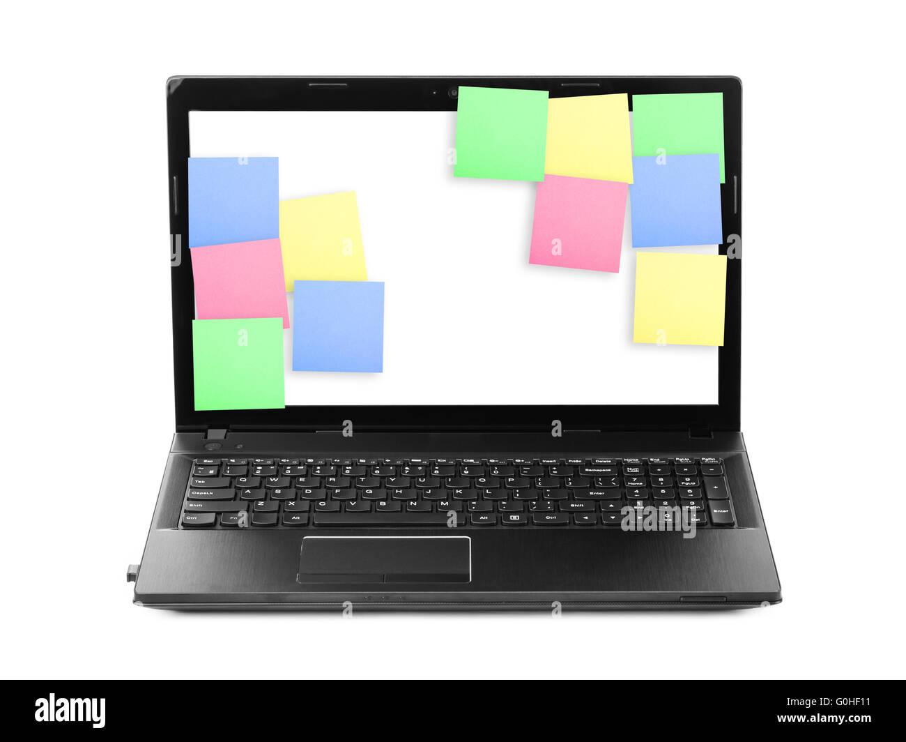 Sticky Note Papers on Notebook computer Screen Stock Photo - Alamy