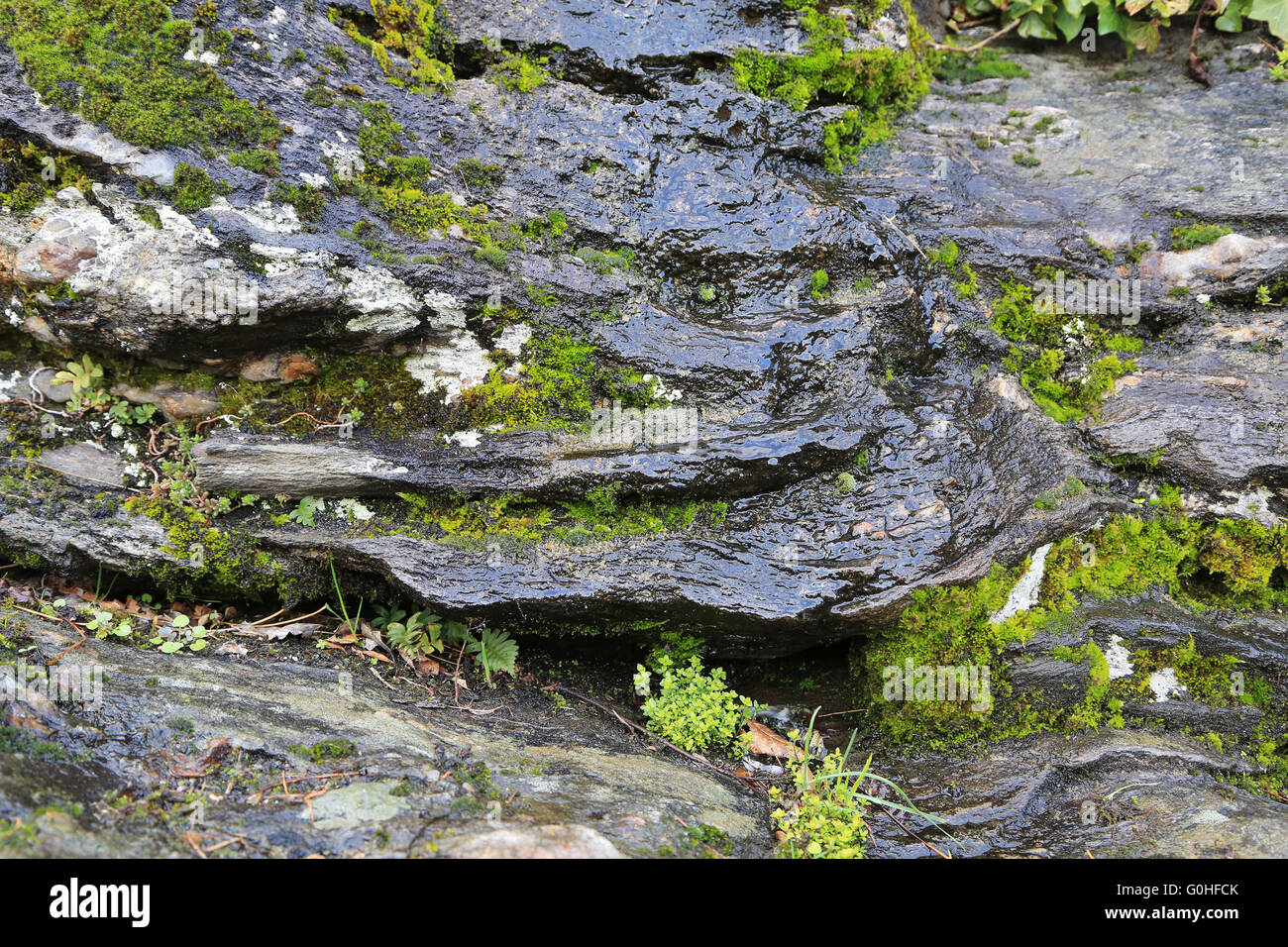 Geological formation of washed stones at the river Rhine in Laufenburg ...