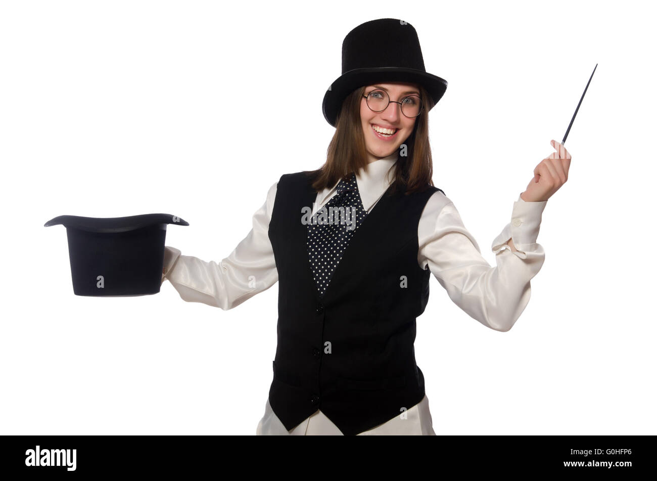 Woman magician isolated on the white Stock Photo - Alamy