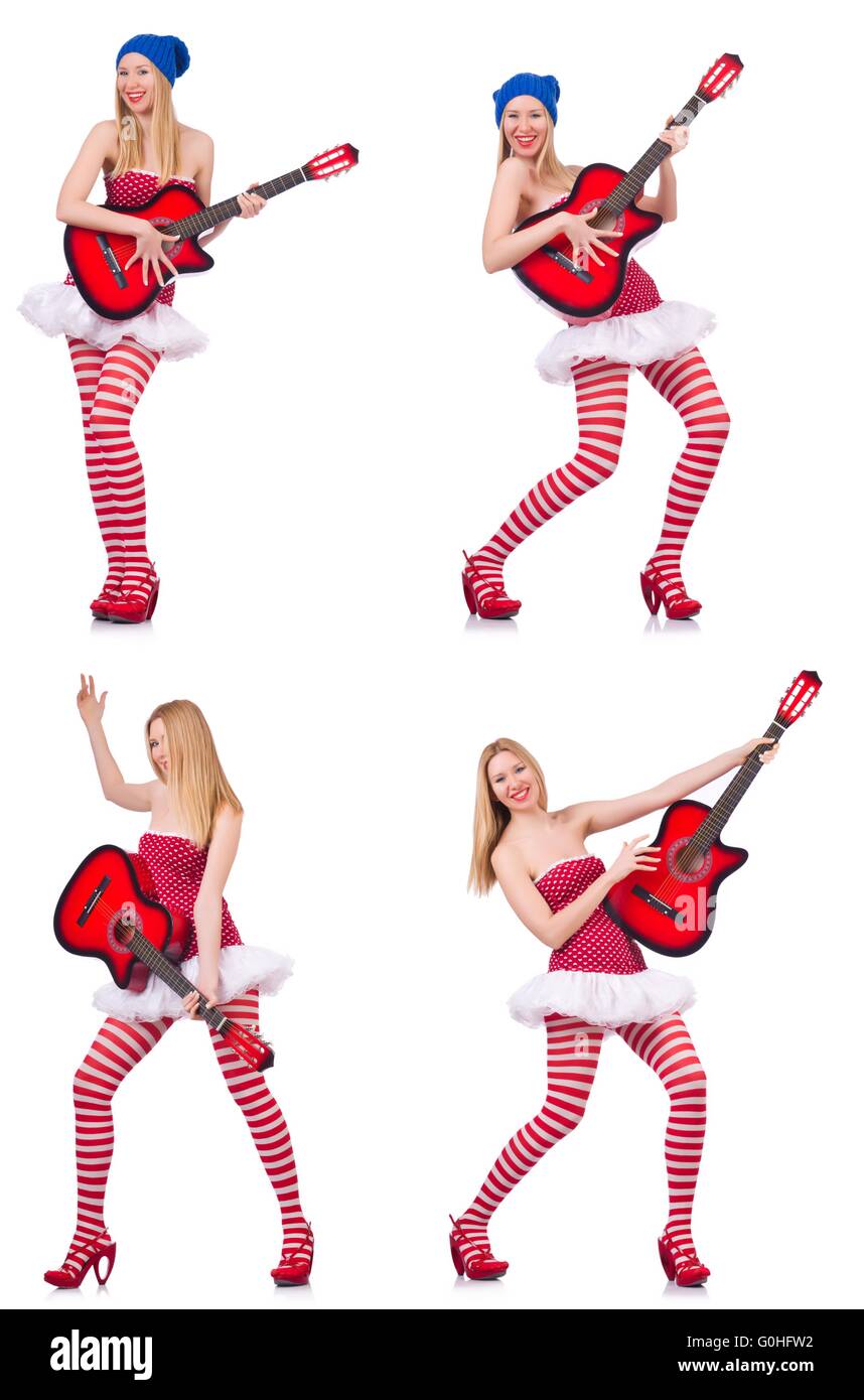 Young guitar player isolated on white Stock Photo - Alamy