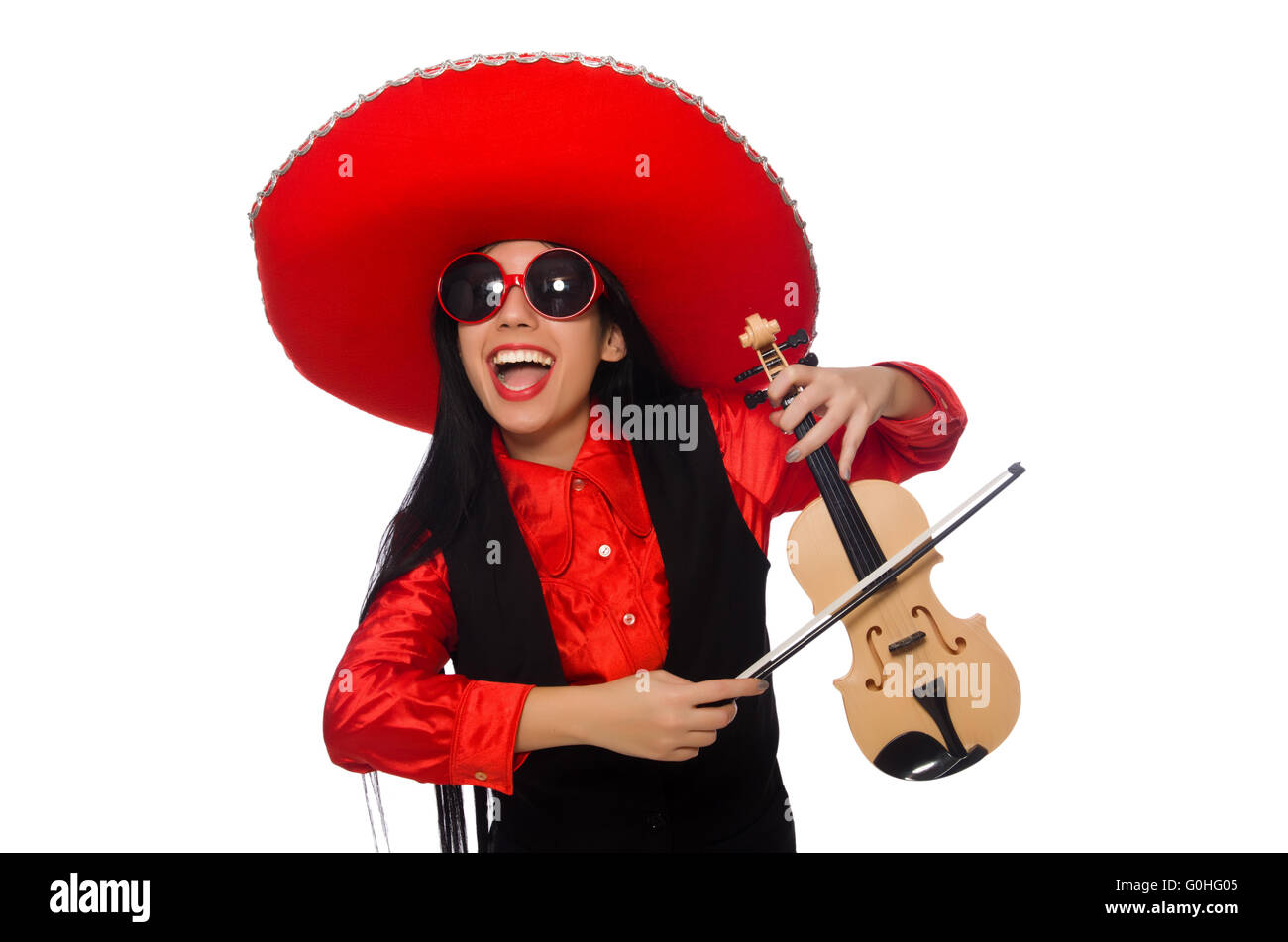 Mexican woman with violin isolated on white Stock Photo - Alamy
