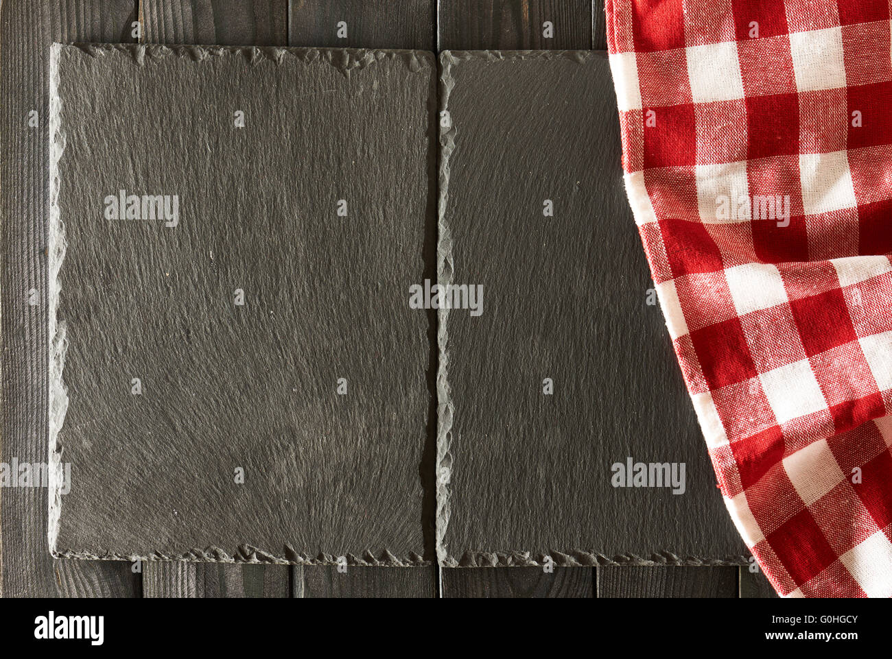 Slate plates and tablecloth Stock Photo - Alamy