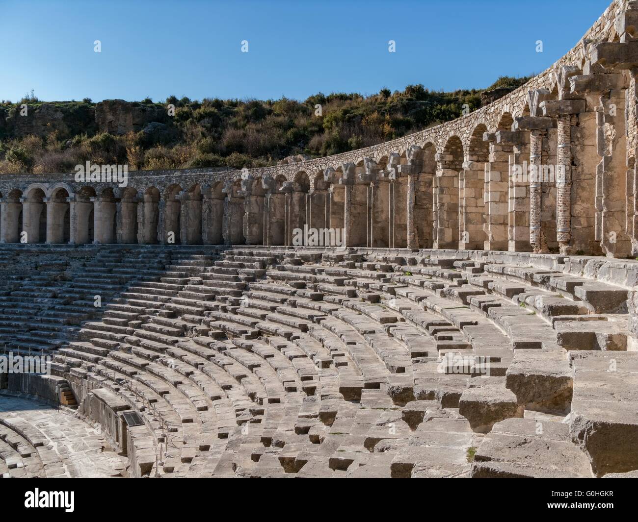 Roman theater of Aspendos - upper bleachers with pillared arcades ...