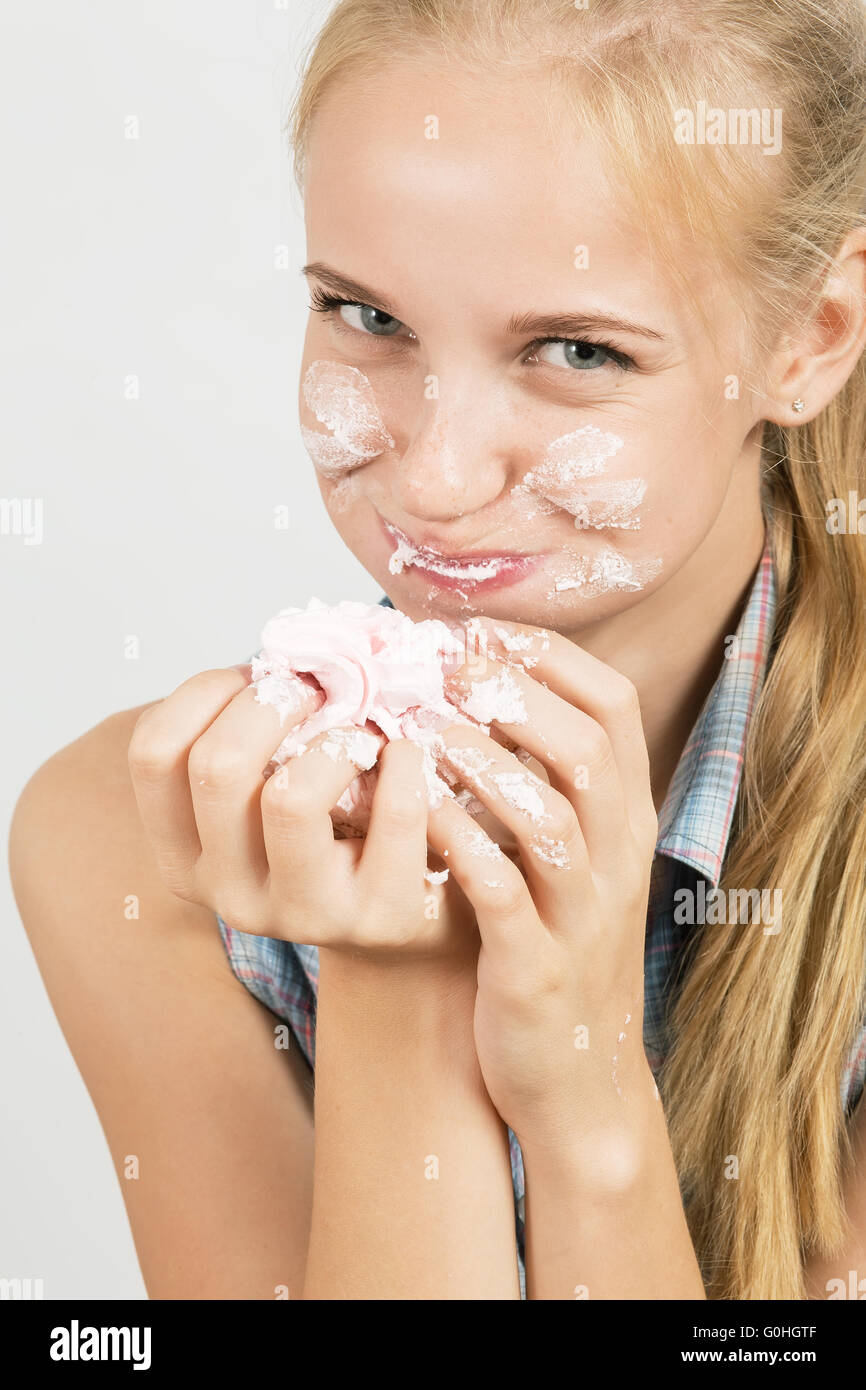 girl eats sweet dessert Stock Photo - Alamy